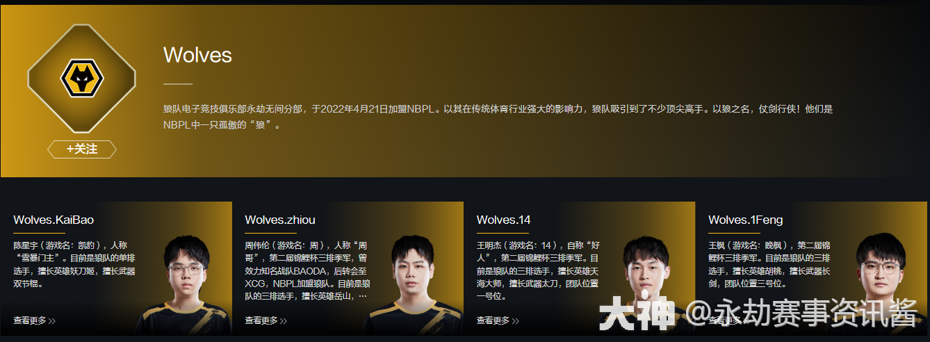 资讯|战队介绍-Wolves_永劫无间端游 | 大神